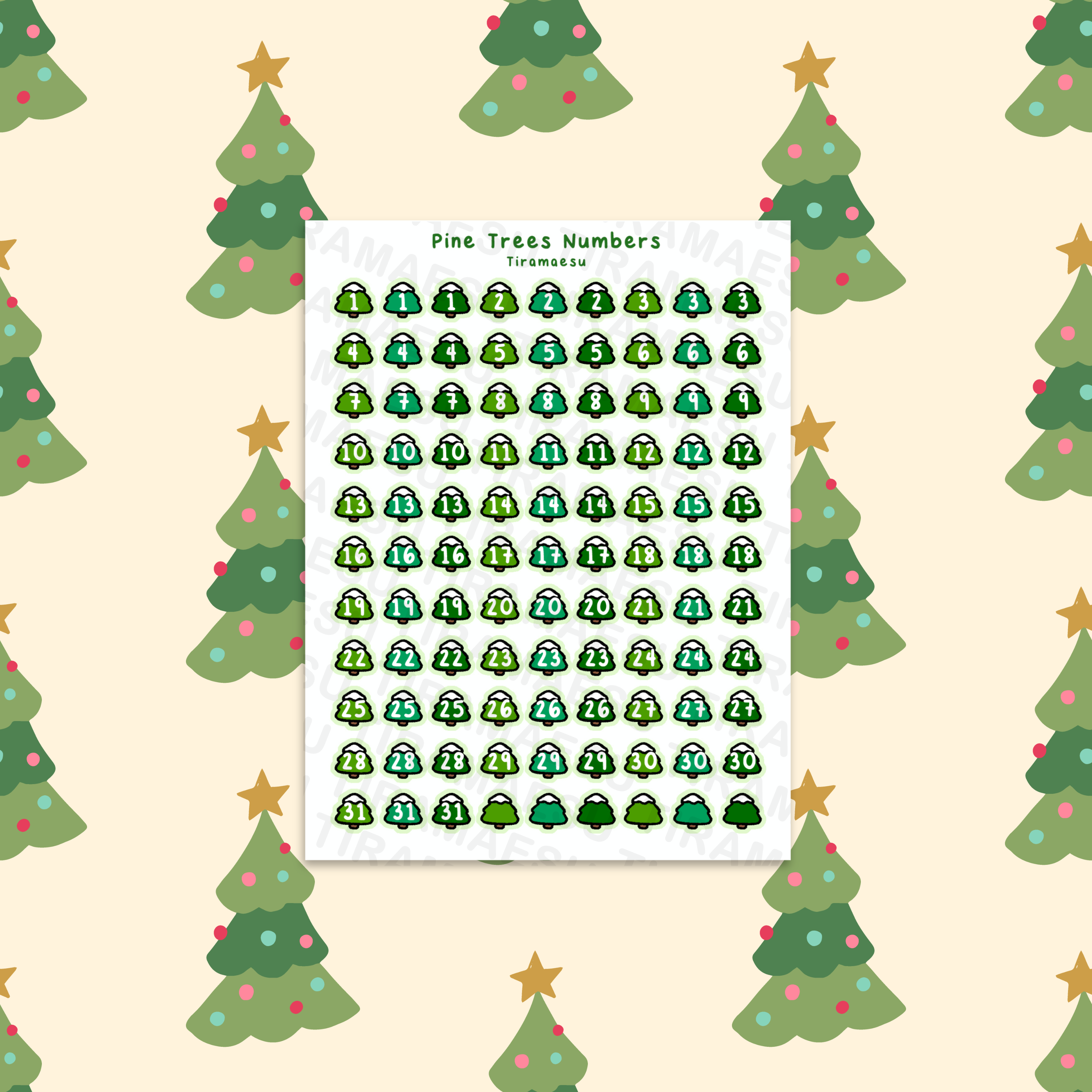 Pine Trees Numbers Sticker Sheet – Tiramaesu